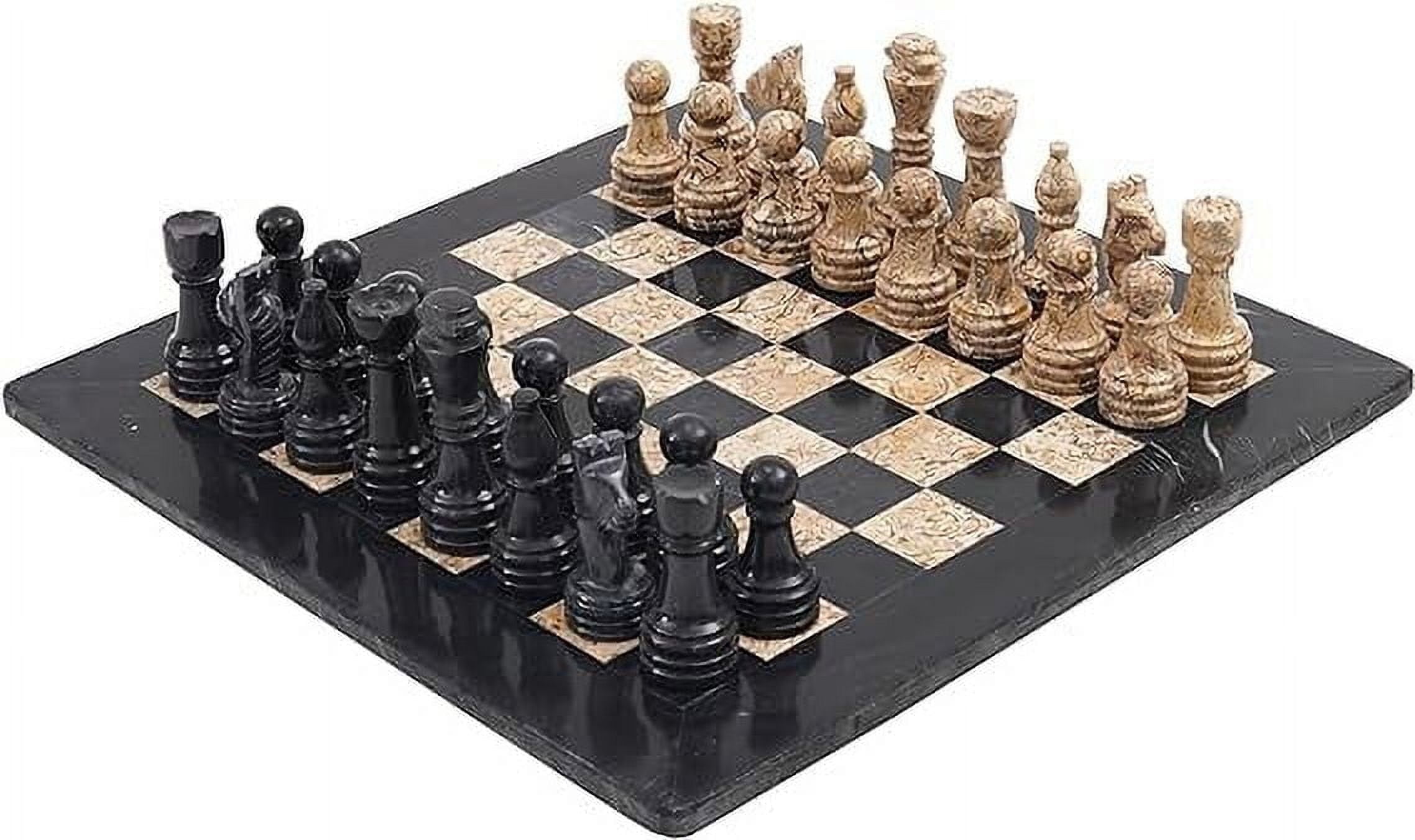 Radicaln Marble Chess Set 15 inches Handmade Luxury Black & Fossil ...