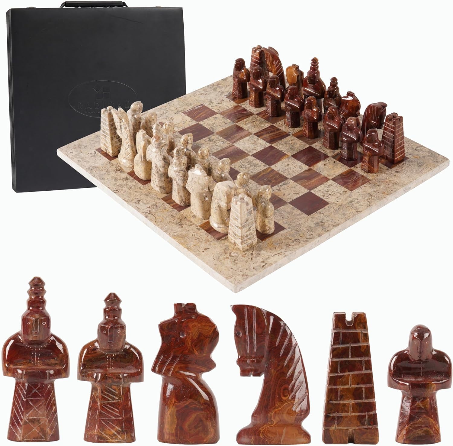 Radicaln Marble Antique Chess Set with Storage Box 15" Coral and Red ...