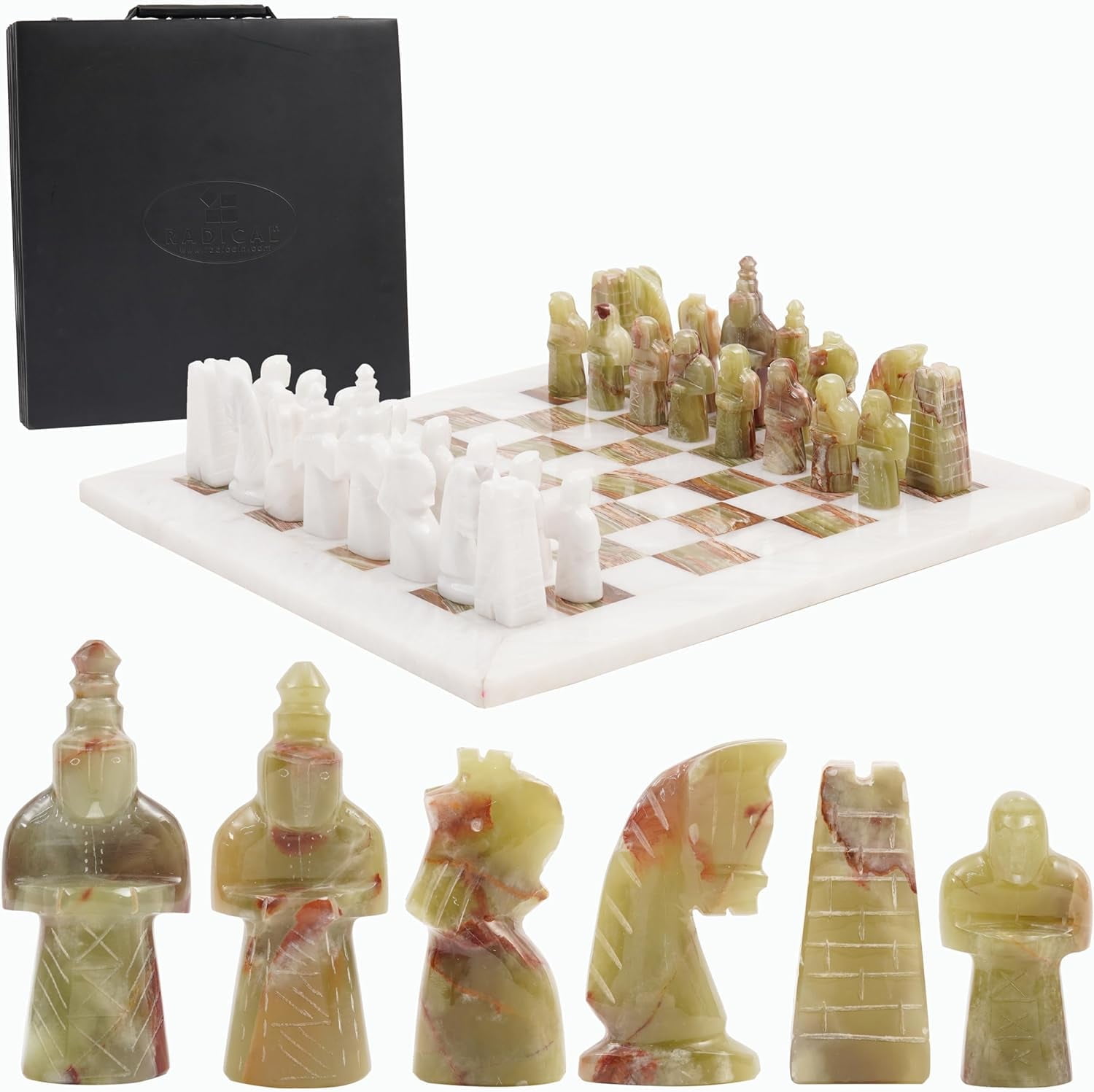 Radicaln 15" White and Green Marble Chess Set with Antique 32 Stone ...