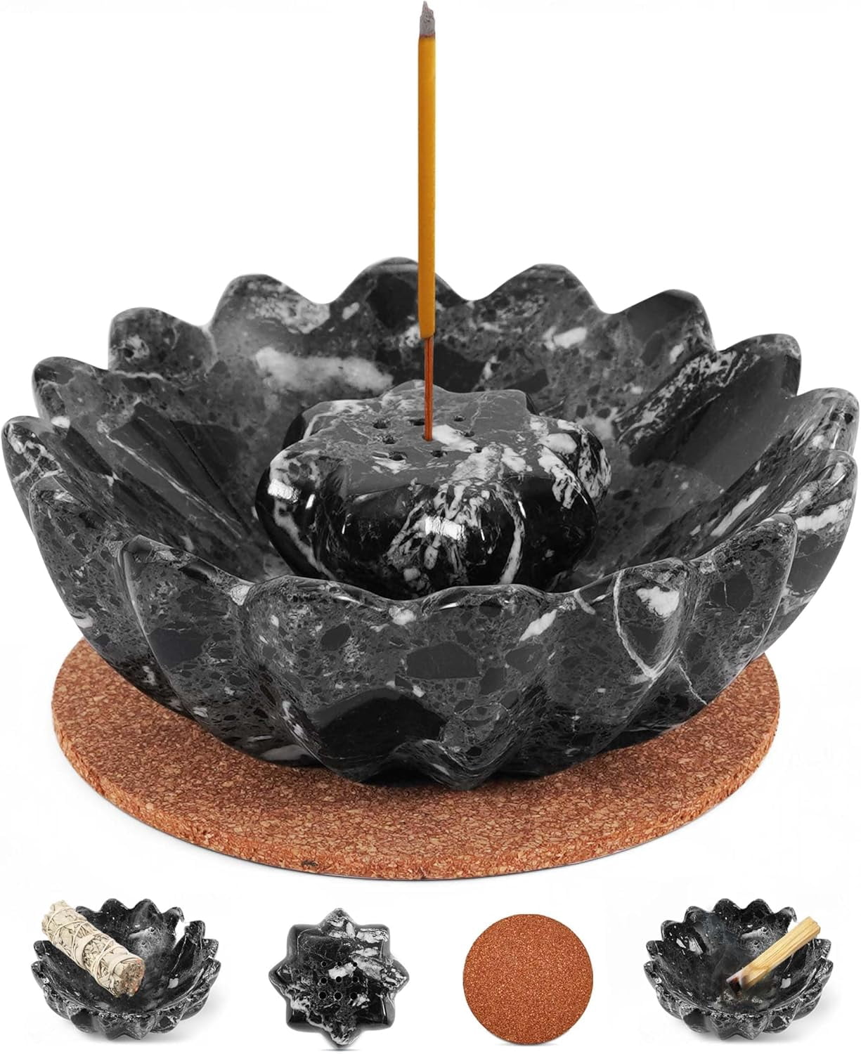 Radicaln Black Marble Incense Holder 5.5" Handmade Natural Stone ...
