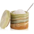 Radicaln Marble Salt Cellar with Lid and Spoon 3 Inch Handmade Green ...