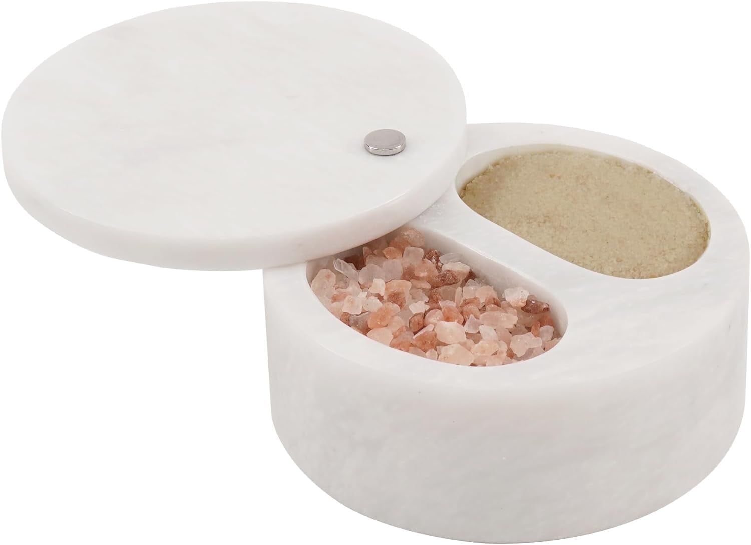 Radicaln White Marble Salt Cellar with Lid – Dual Chamber Salt and ...