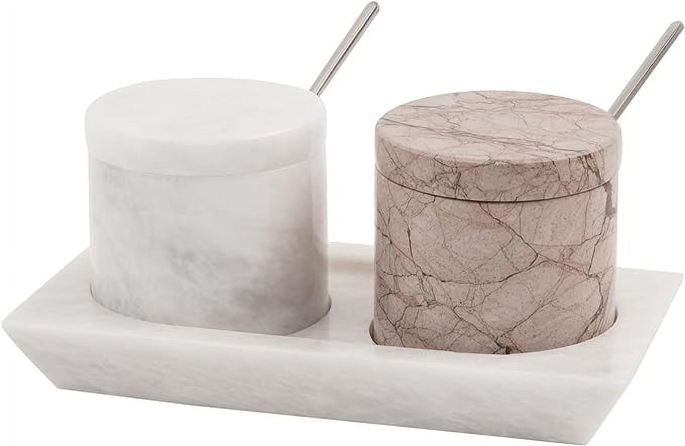 Radicaln Marble Salt Cellar With Lid and Tray 3 inch White&Marinara ...