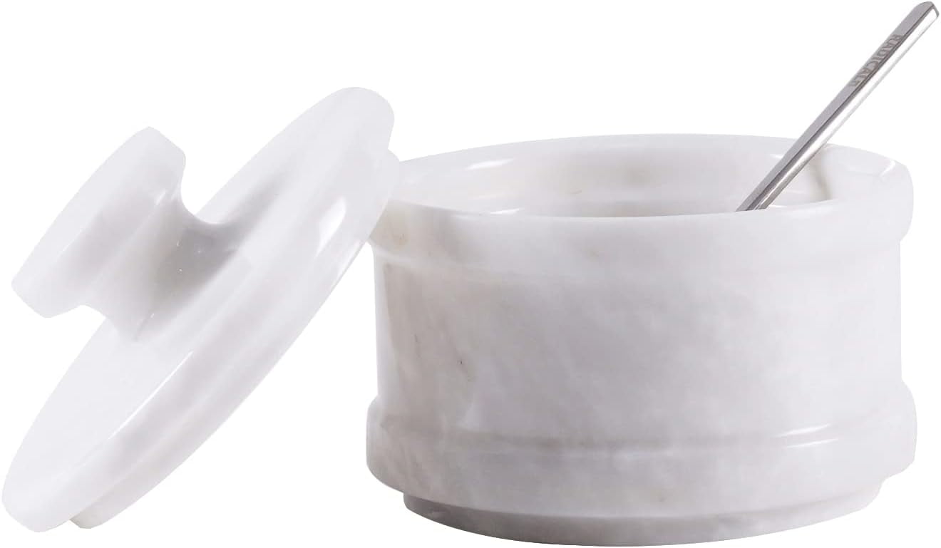 Radicaln Marble Salt Cellar With Lid White 3.5" Inch Handmade Sugar ...