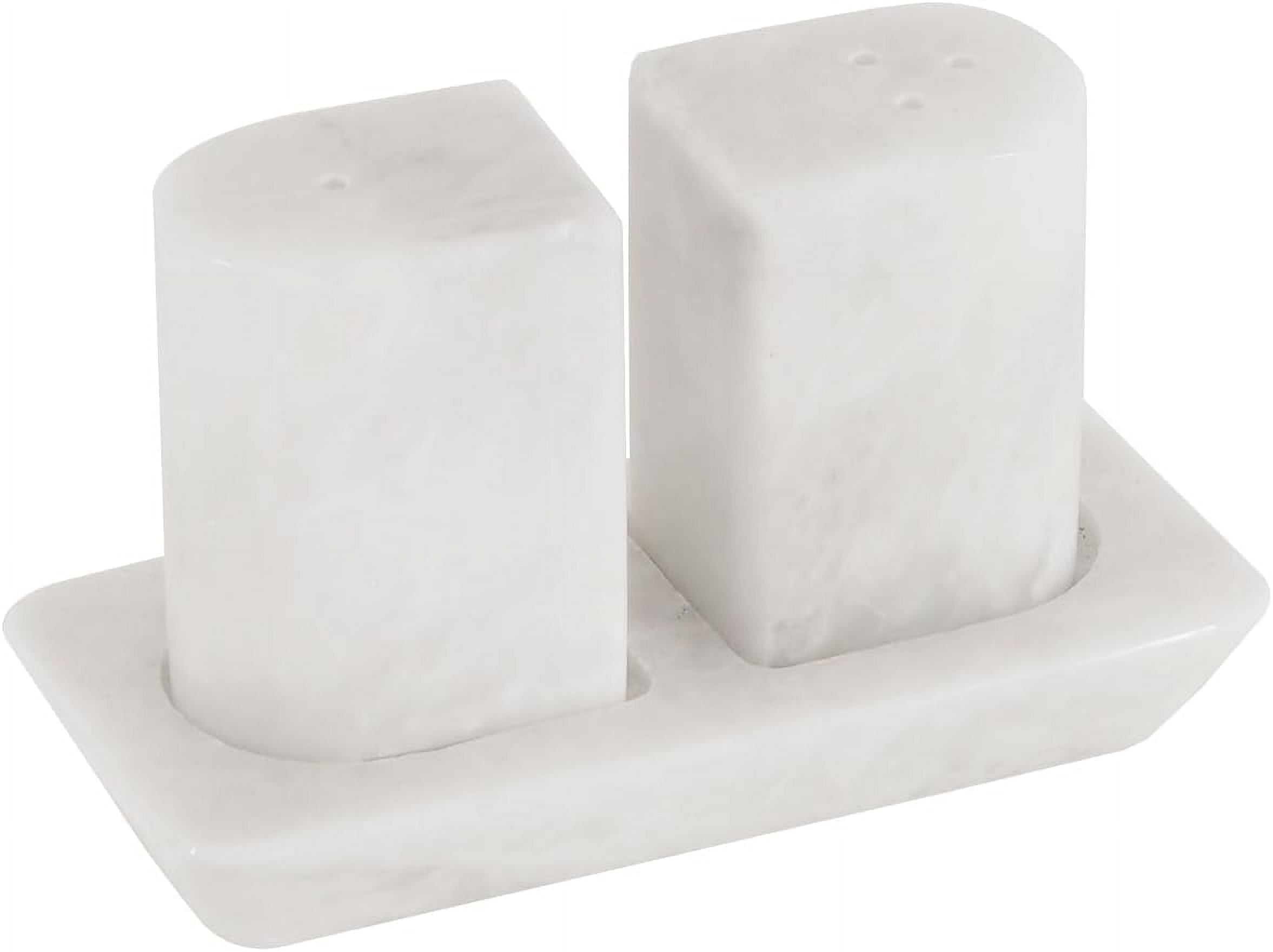 Radicaln Marble Salt and Pepper Shakers Set with Tray 2.5" White ...
