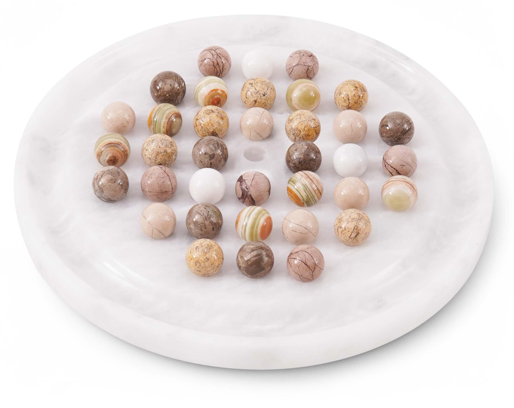 Radicaln Marble Solitaire Board DHF10 Game 10" Inches White Handmade Brain Teaser Marbles Game ...