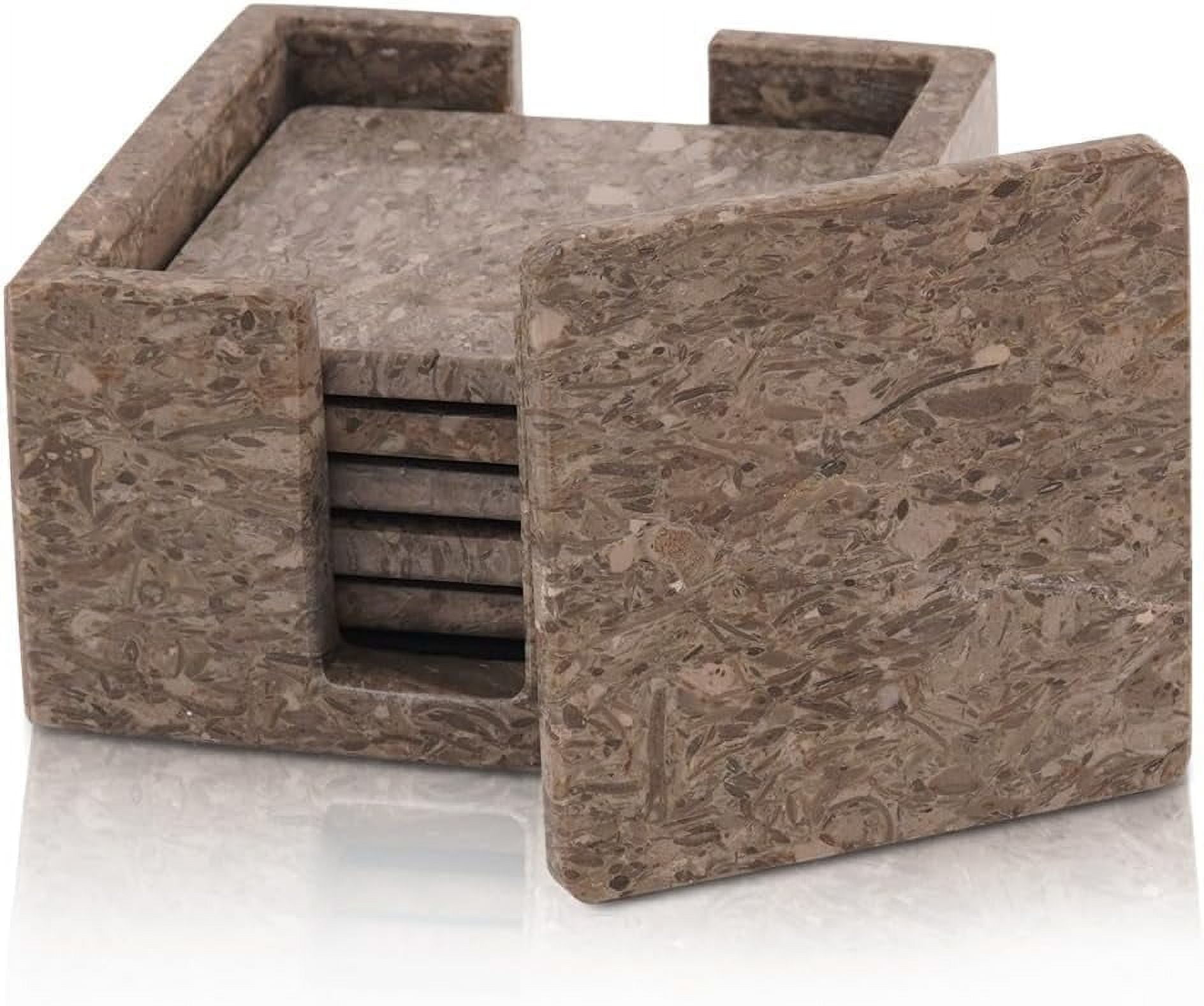 Radicaln Gray Marble Drink Coasters with Holder – 3.5" Square Stone ...