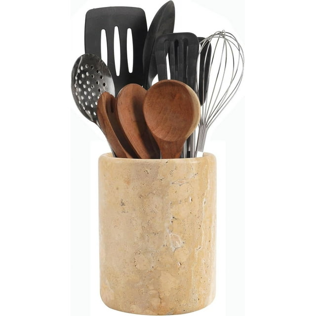 Radicaln Travertine Marble Utensil Holder – Beige Kitchen Utensil ...