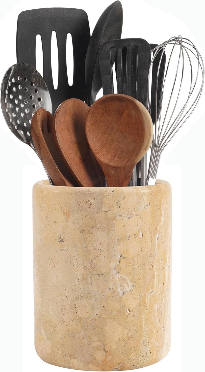 Radicaln Travertine Handmade Utensil Holder 6.5" Spoon Caddy Countertop ...