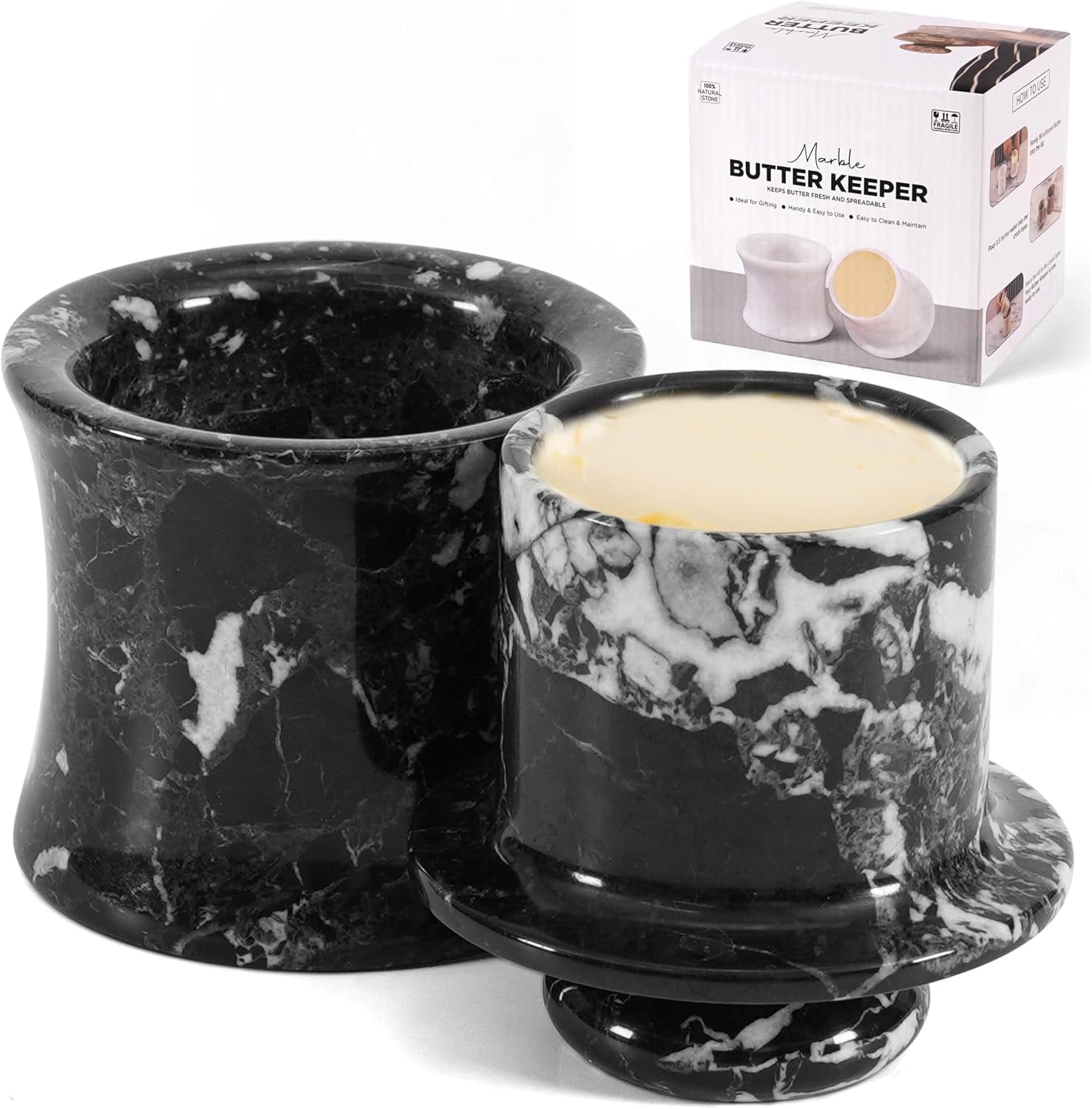 Radicaln Black Marble Butter Keeper with Lid 4" – Handmade Butter Dish ...