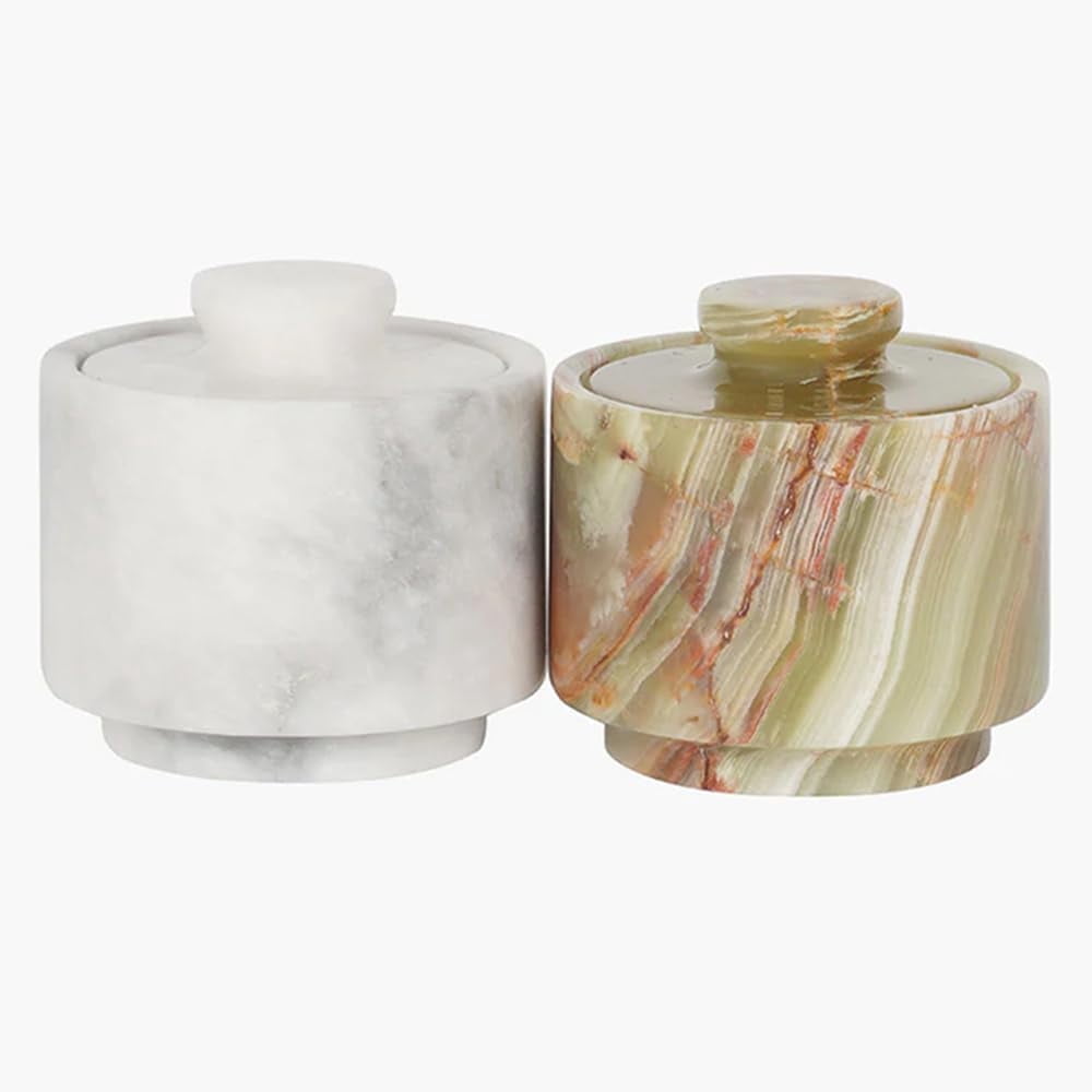 Radicaln Marble Salt Cellar 3 inch White & Green Salt Holder with Lid ...