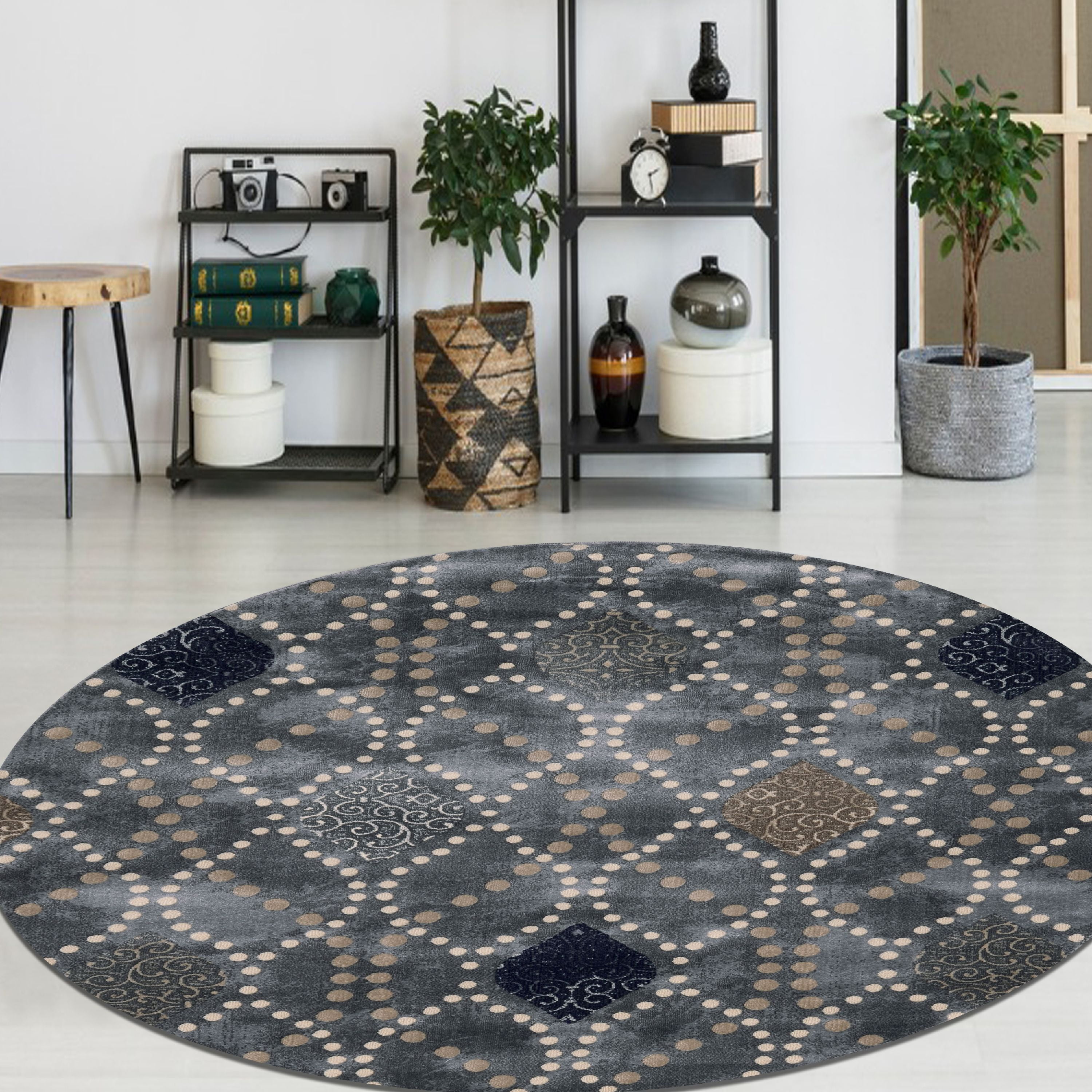 Radici USA 3797 Iseo Contemporary Gray Geometric Area Rug (7'10" Round ...