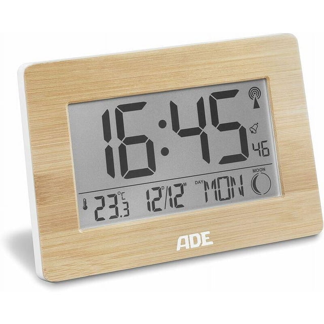 Radio Controlled Clock Digital clock with DCF time signal, real bamboo ...