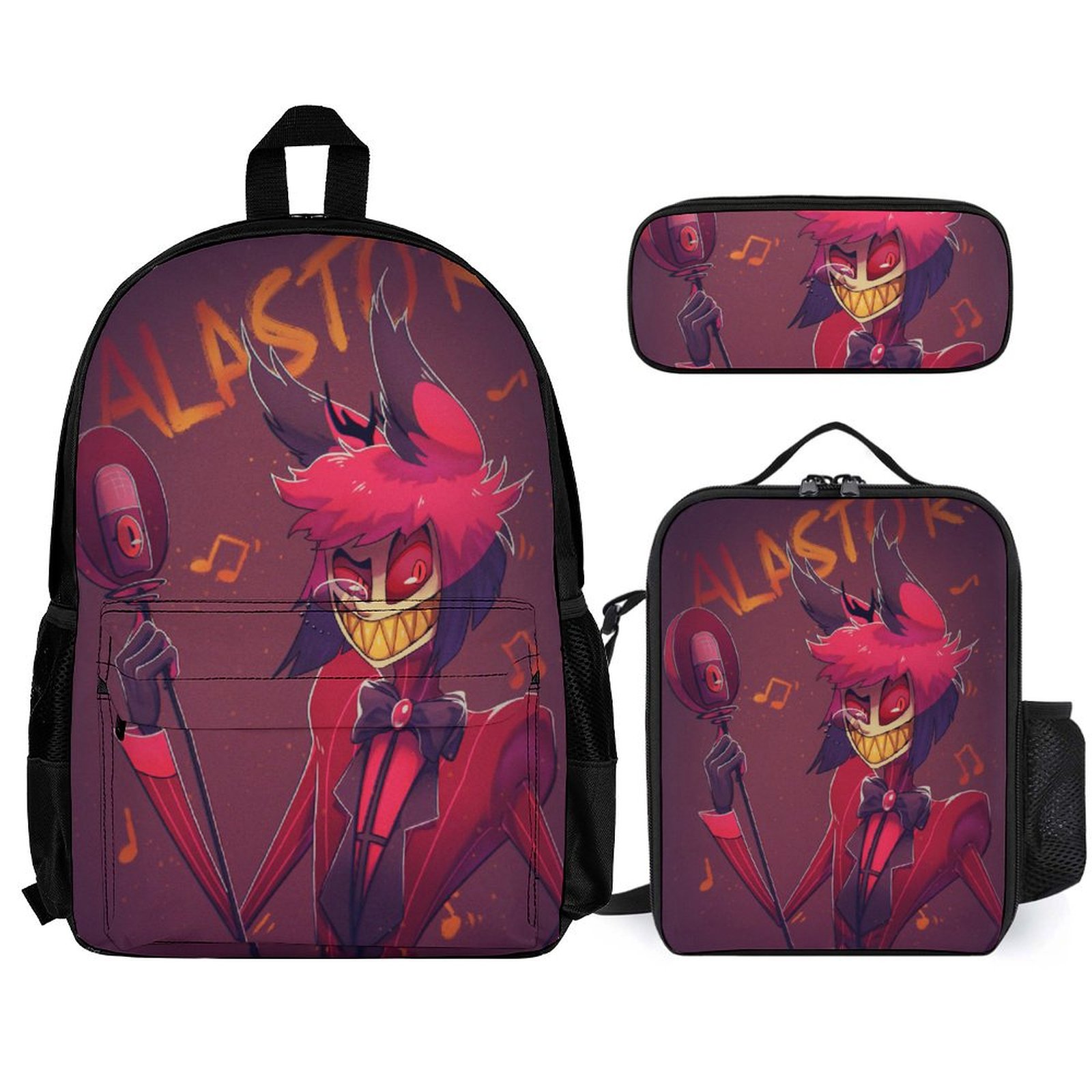 Radio Demon Alastor Hazbin Hotel Schoolbag 3-Pieces Set With Pencil ...