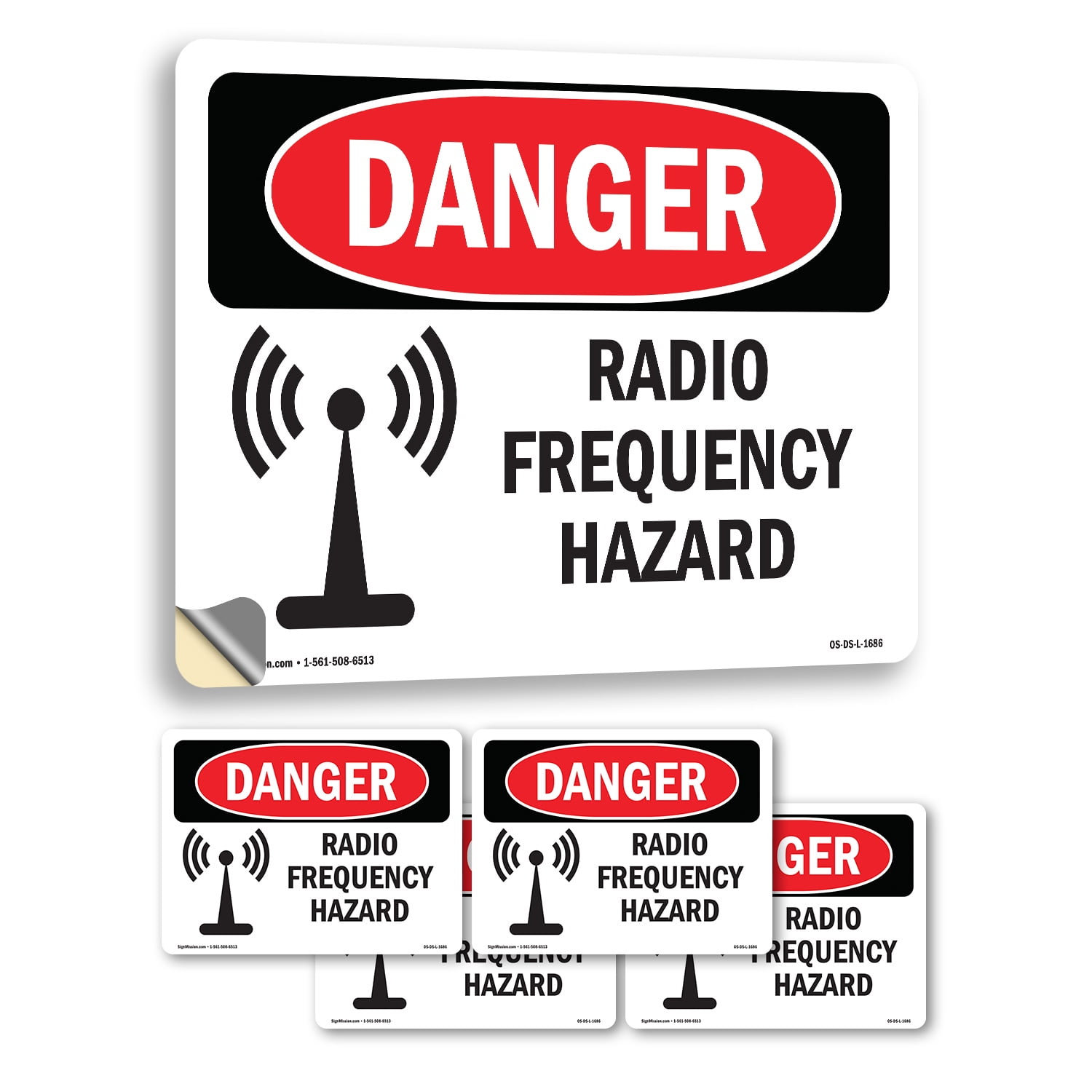 Radio Frequency Hazard OSHA Danger Vinyl Decal Label 24 Inch x 18 Inch ...