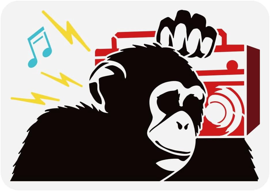Radio Monkey Stencil for Painting 8.3x11.7inch Large Chimpanzee Pattern ...