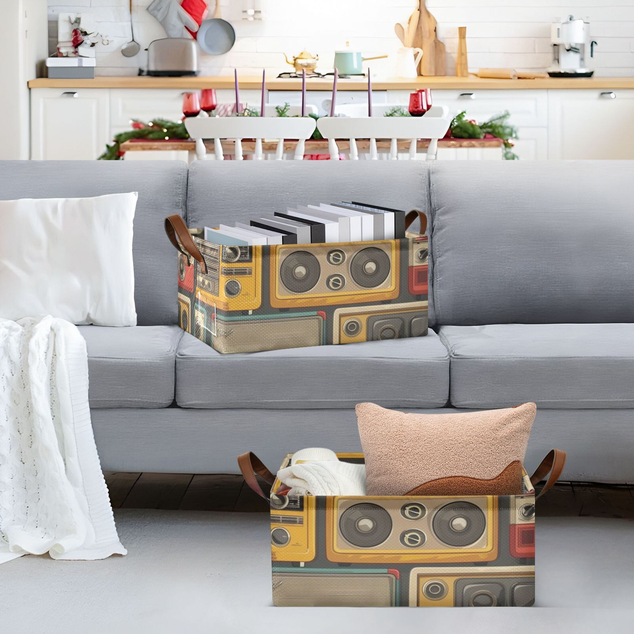 Radio Storage Bins with Handles Foldable Storage Baskets for Shelves ...