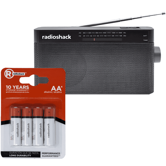 RadioShack Portable AM/FM Radio with Handle + 4 Pack AA Alkaline ...