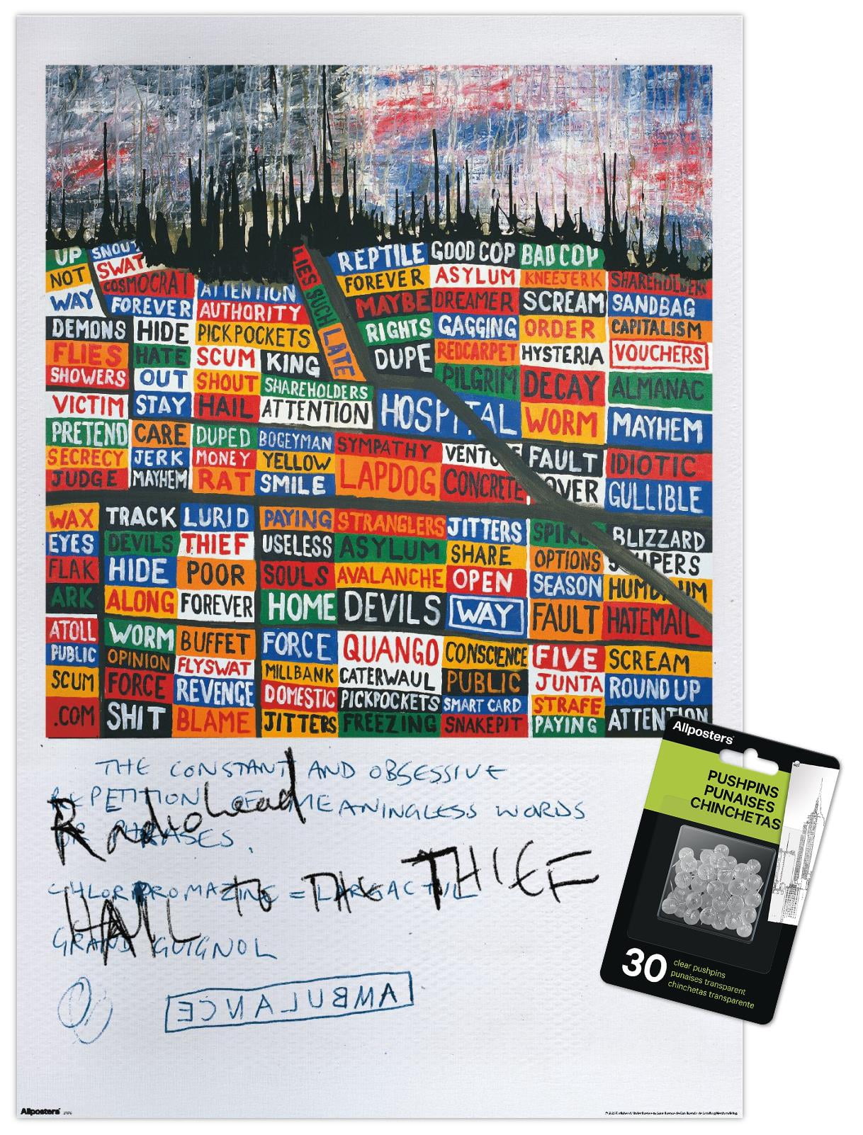 Radiohead - Hail to the Thief Scribble Wall Poster with Push Pins, 14. ...