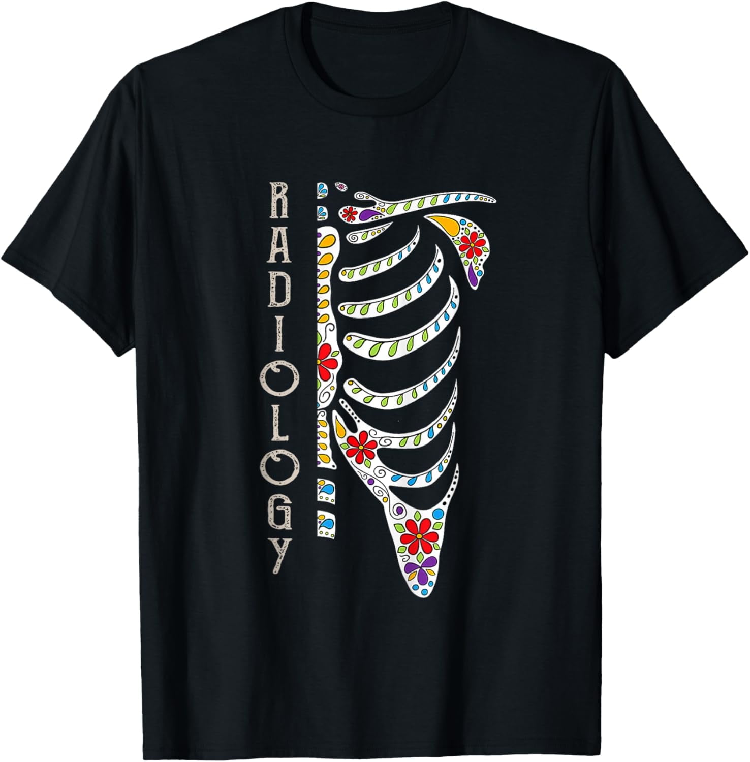 Radiology Themed Tshirt Colorful Floral X Ray Rib Cage Design Graphic ...