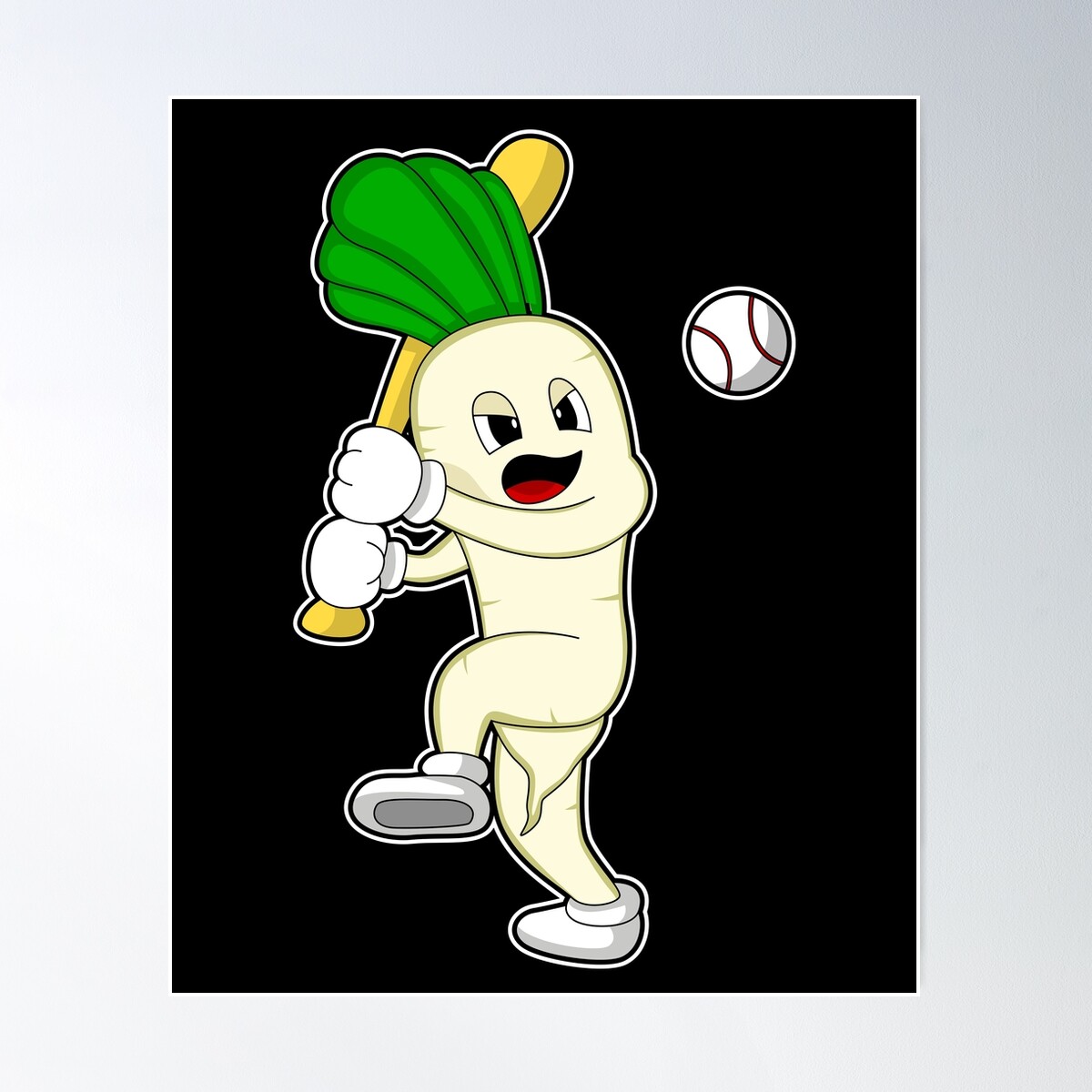 Radish At Baseball With Baseball Bat Poster Wall Art, Modern Wall Decor ...