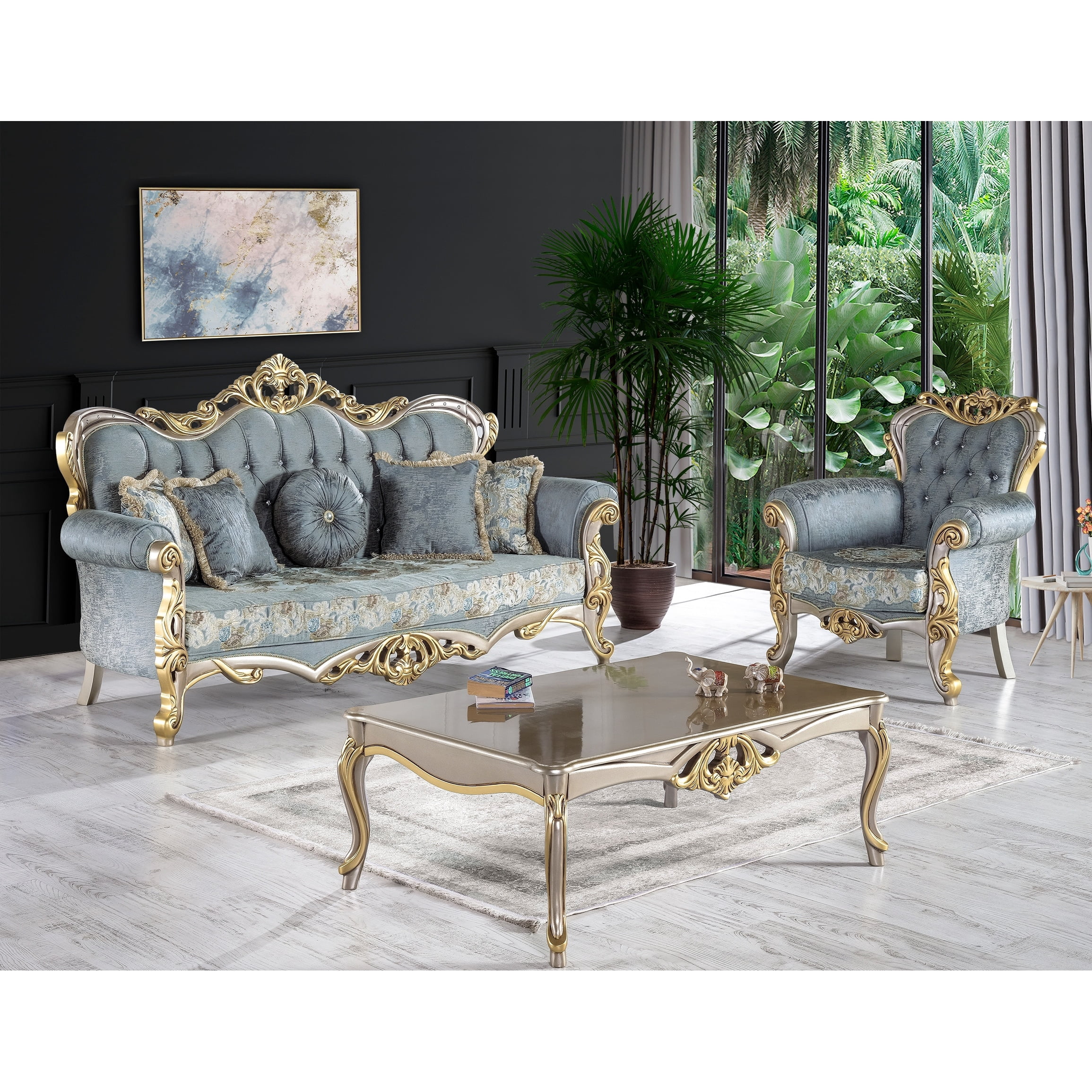 Radja Traditional Style 3 Pieces Living Room Set 1 Sofa 1 Chair 1 Coffe ...