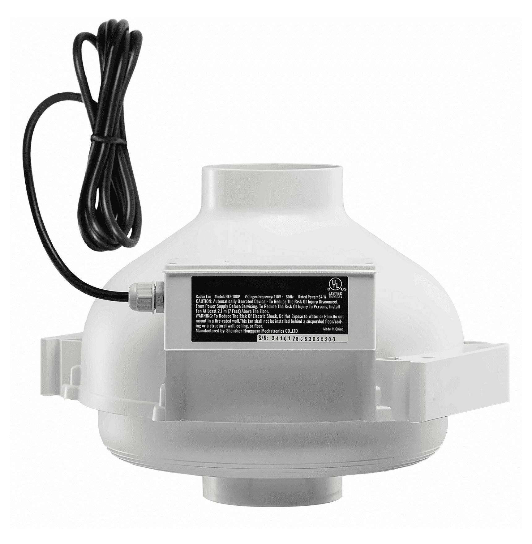 Radon Mitigation Fan System Kit 4-4.5 Inch - 190 CFM Quiet Inline Duct ...
