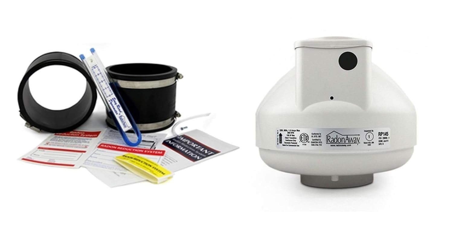 RadonAway RP145c Fan + Install Kit (Rubber couplings, Dynameter and ...