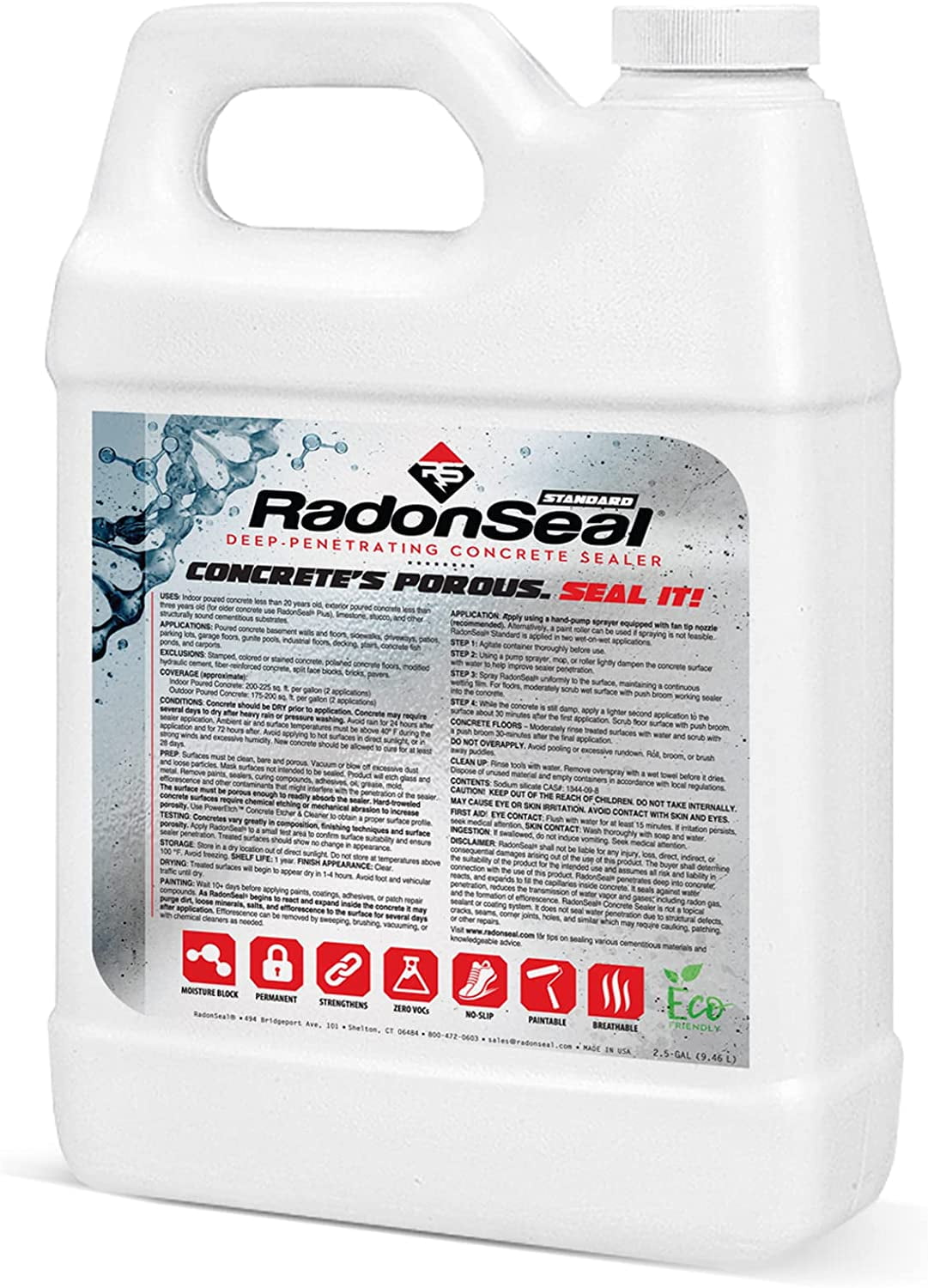 RadonSeal Standard – Deep Penetrating Concrete Sealer (2.5-gal) Basement Waterproofing & Radon ...