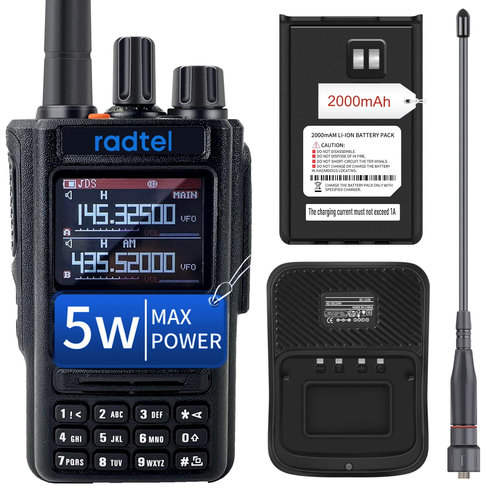 Radtel RT-490 GPS Bluetooth App Programming Tri-Band Radio 136-174/400 ...