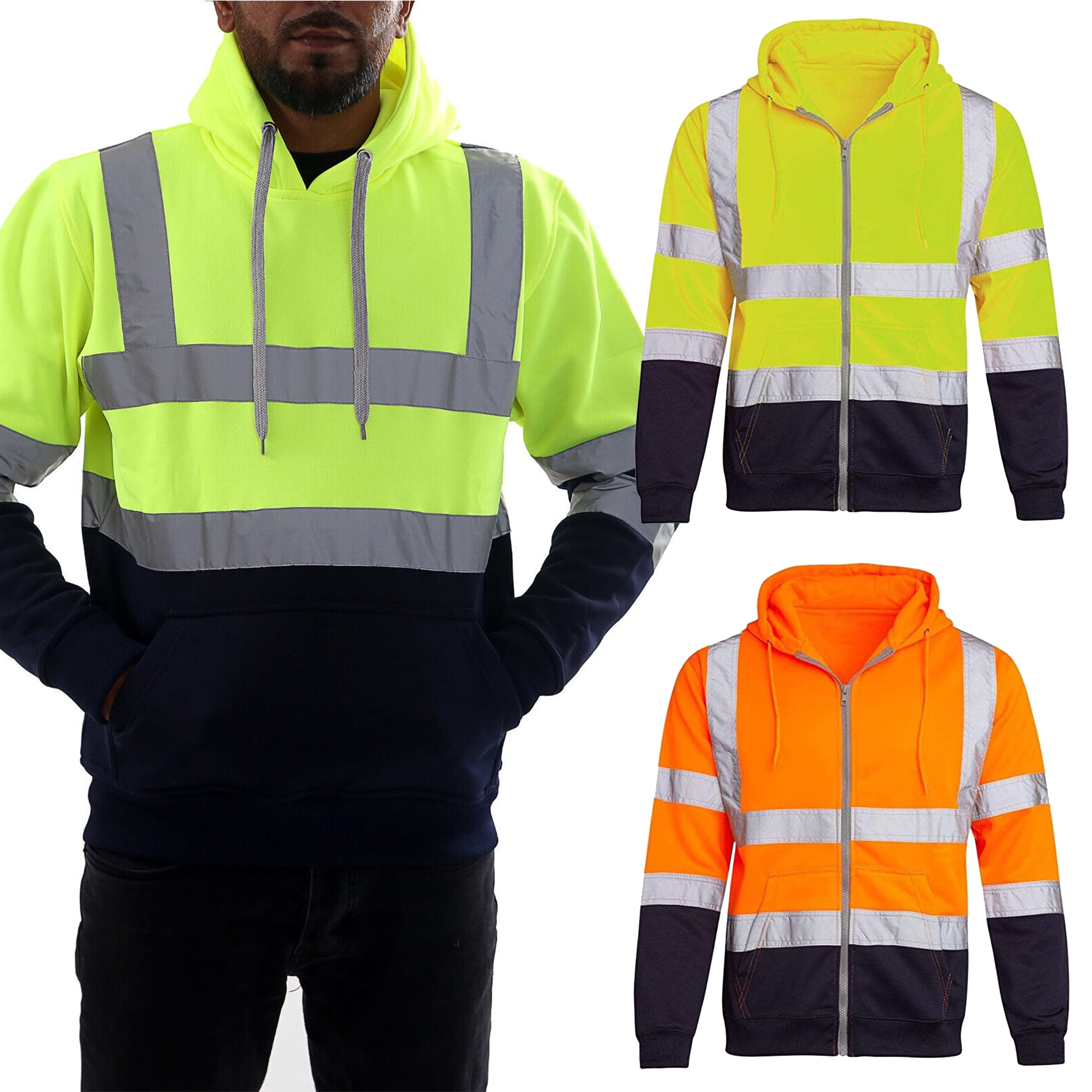 Radyan 2 Pack Hi Visibility Men Sweatshirt Thermal Hooded Jacket ...