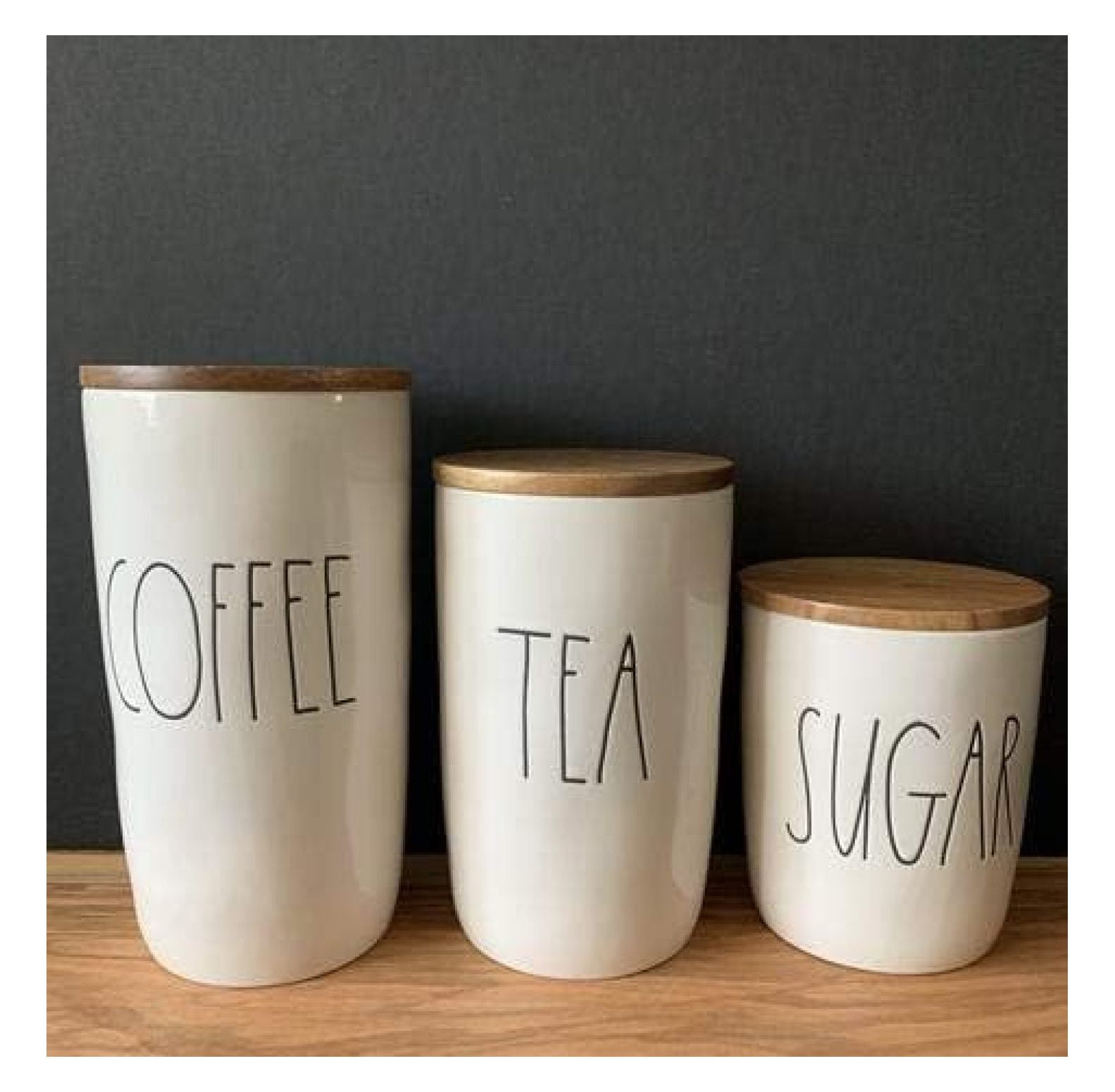 Rae Dunn "COFFEE & TEA & SUGAR" Cellar SET OF 3 - with wood lid ...