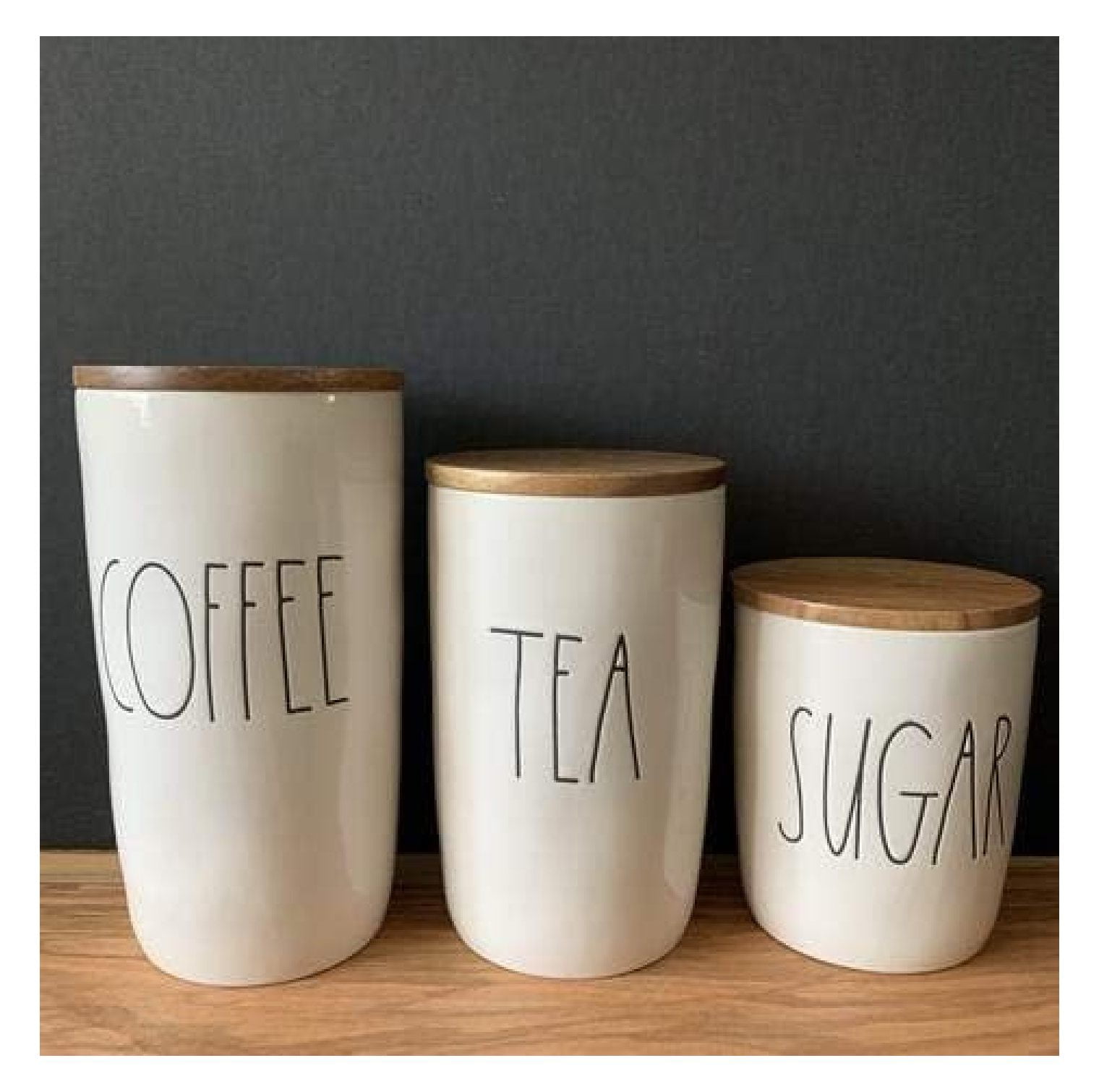 Rae Dunn "COFFEE & TEA & SUGAR" Cellar SET OF 3 - with wood lid ...