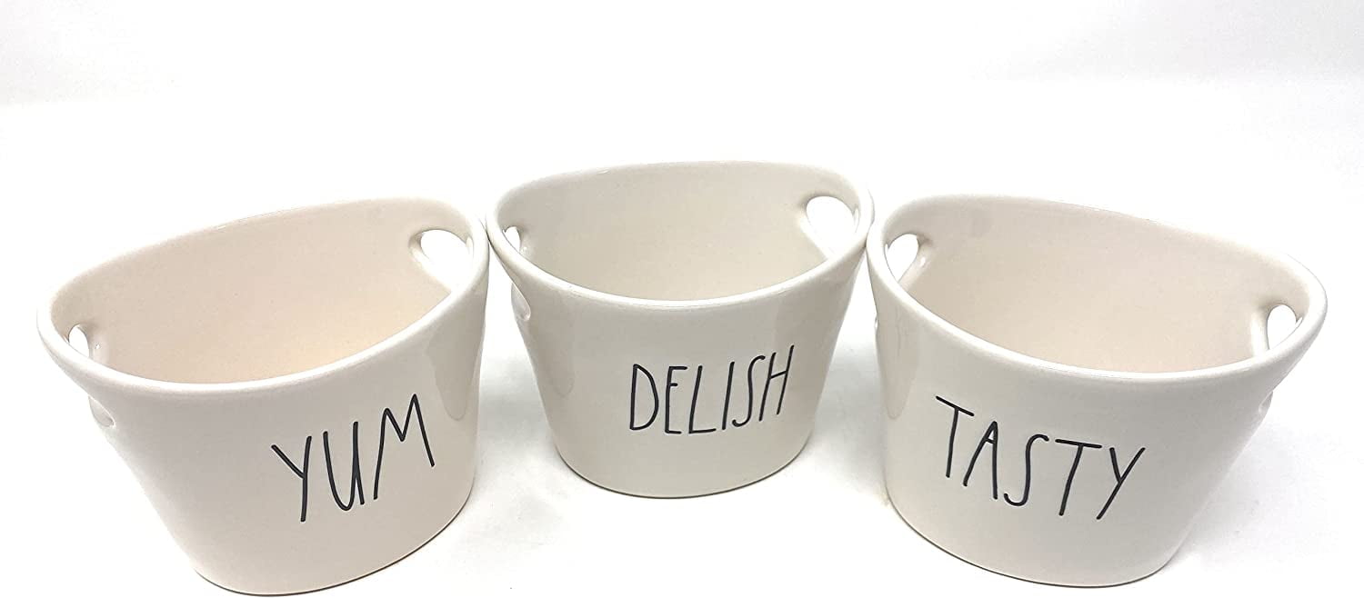 Rae Dunn DELISH YUM TASTY 3-Piece Serving Bowl Set Ivory Ceramic ...