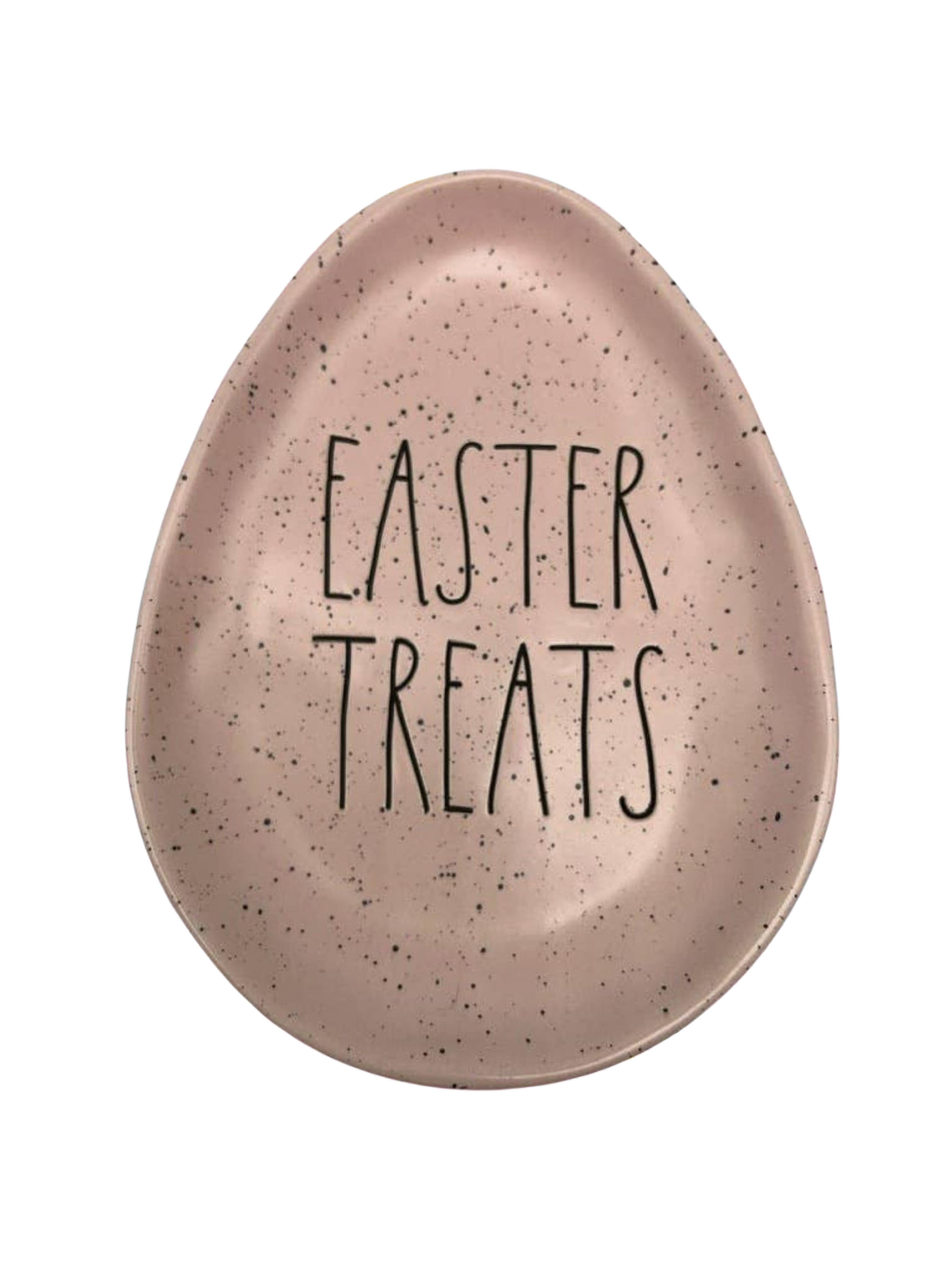 Rae Dunn EASTER TREATS Pink Ceramic Speckled Egg-shaped Plate inscribed ...