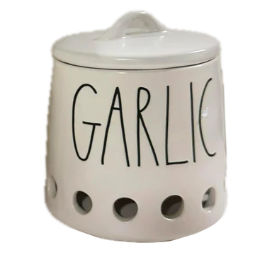 Rae Dunn Garlic Canister Ivory Ceramic Black LL Font Kitchen storage ...