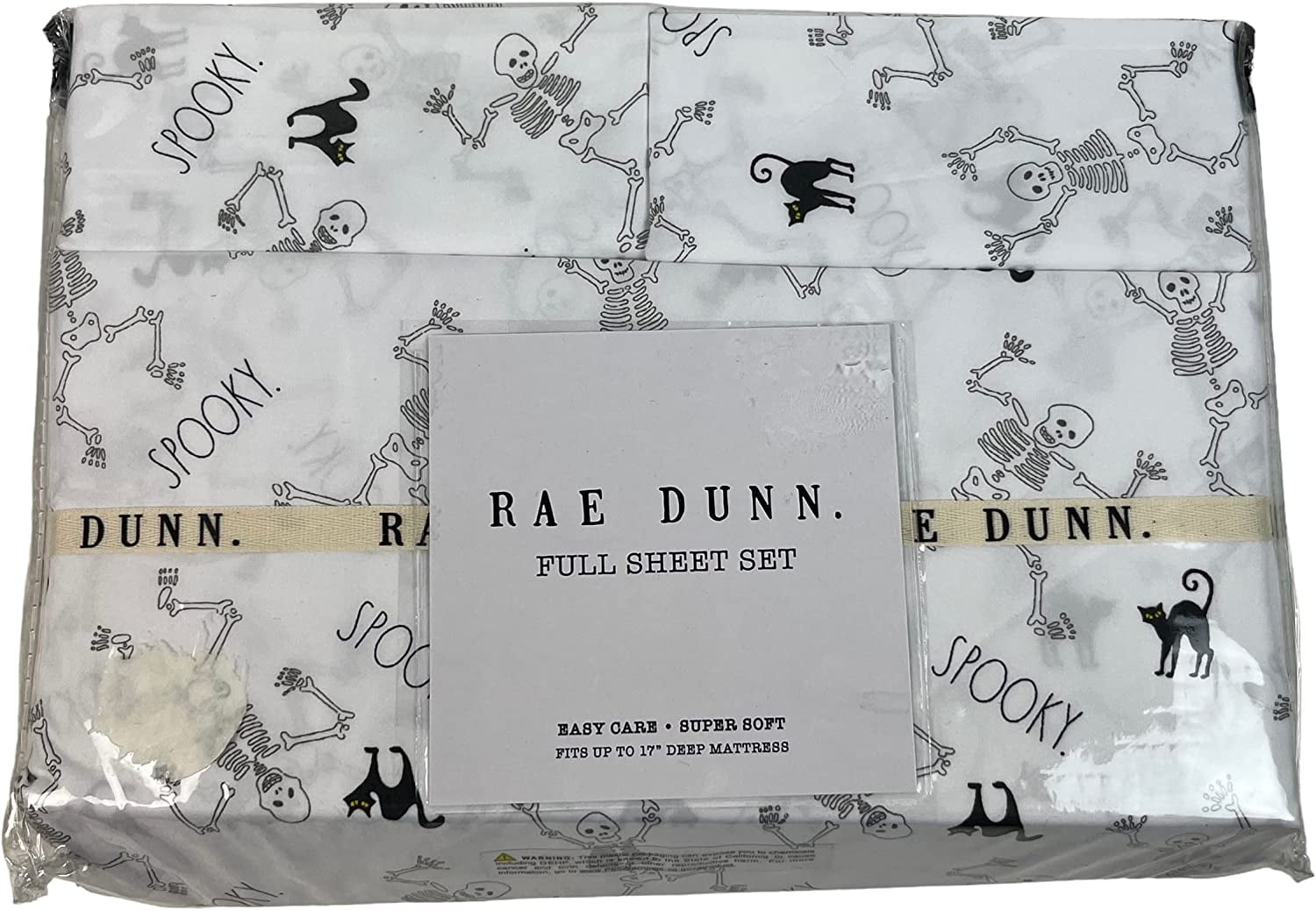 Rae Dunn Full Size Fitted Halloween Skeleton Bed Sheets with Black Cat ...
