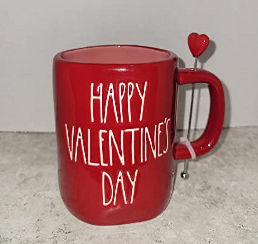 Rae Dunn Happy Valentine's Day Red Ceramic Mug with Pink interior Ivory ...