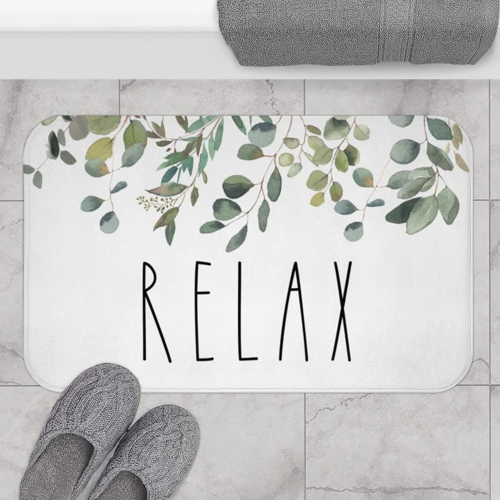 Rae Dunn Inspired Relax Bath Mat and Rug Eucalyptus Greenery Watercolor ...