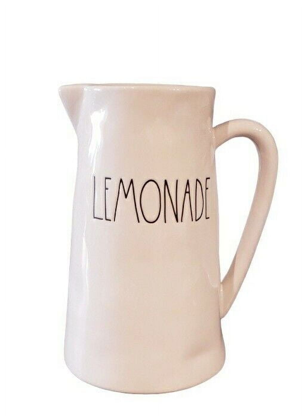 Rae Dunn Ivory LEMONADE Ceramic Pitcher Black LL Letter Wide bottom ...