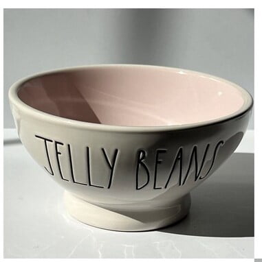 Rae Dunn JELLY BEANS Pink Ceramic Bowl Black LL Letters dishwasher safe ...