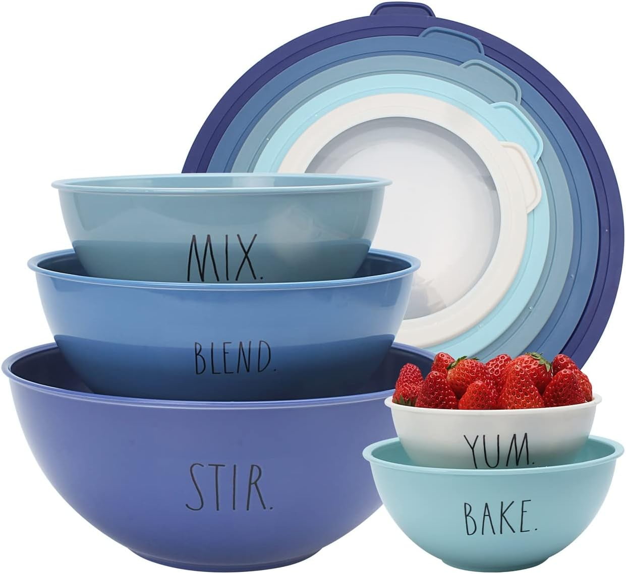 Rae Dunn Mixing Bowls with Lids - 10 Piece Plastic Nesting Bowls Set ...