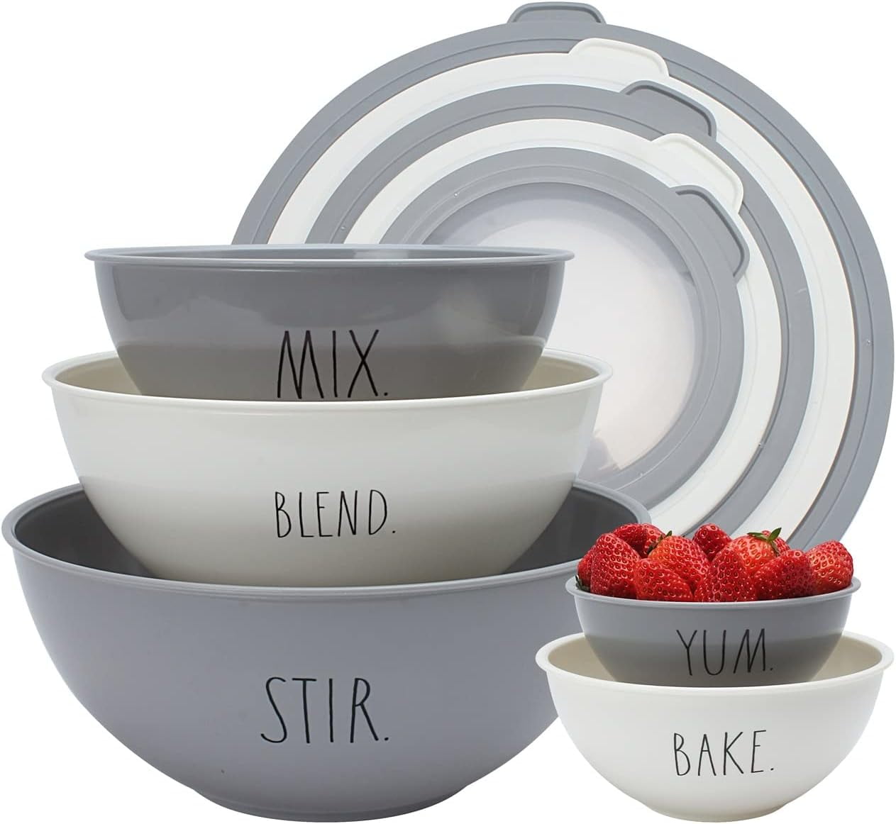 Rae Dunn Mixing Bowls with Lids - 10 Piece Plastic Nesting Bowls Set ...
