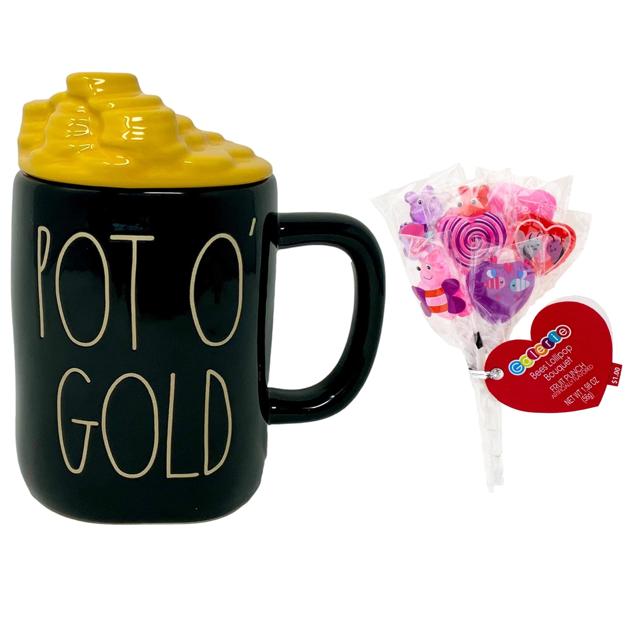 Rae Dunn Pot O' Gold Black Mug with Gold Coins Topper Lid Valentine's ...