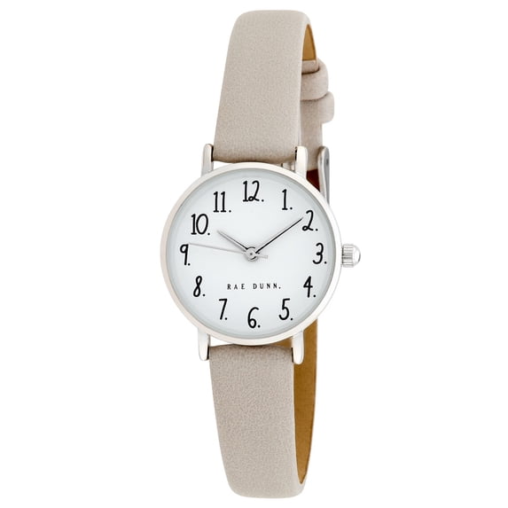 Rae Dunn Women's MEGAN Silver 26mm Round Face Vegan Leather Strap Watch ...