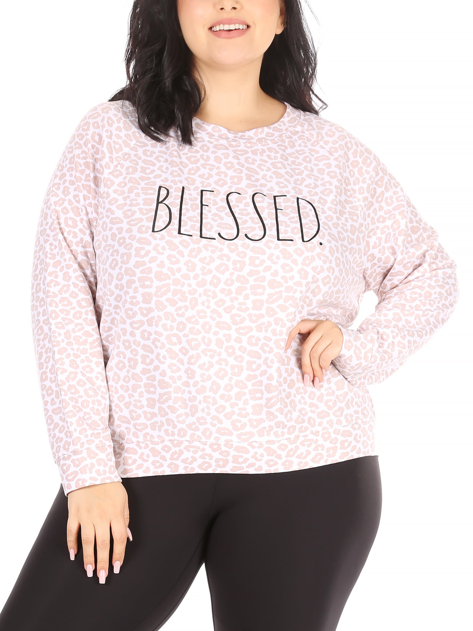 Rae Dunn Women's Plus Size BLESSED Sweatshirt Crew Neck Pullover Raglan ...