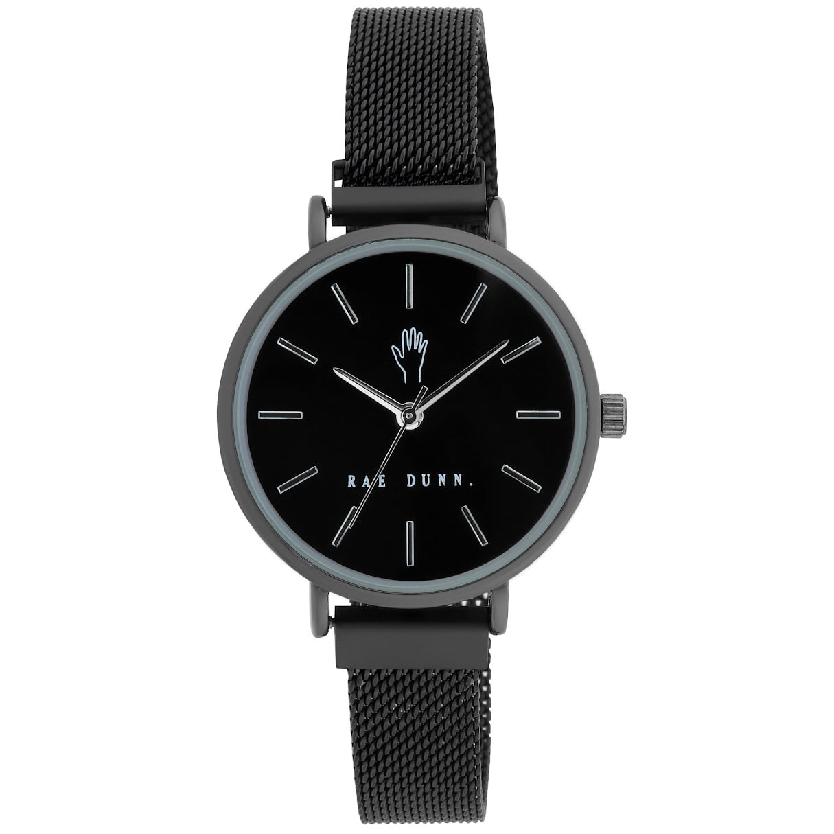 Rae Dunn Women's ROBIN Black 33mm Sleek Round Face Magnetic Clasp Mesh ...