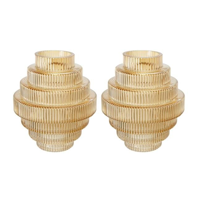 Rae Glass Vases with Geometric Round, Amber Yellow & Clear Finish - Set ...