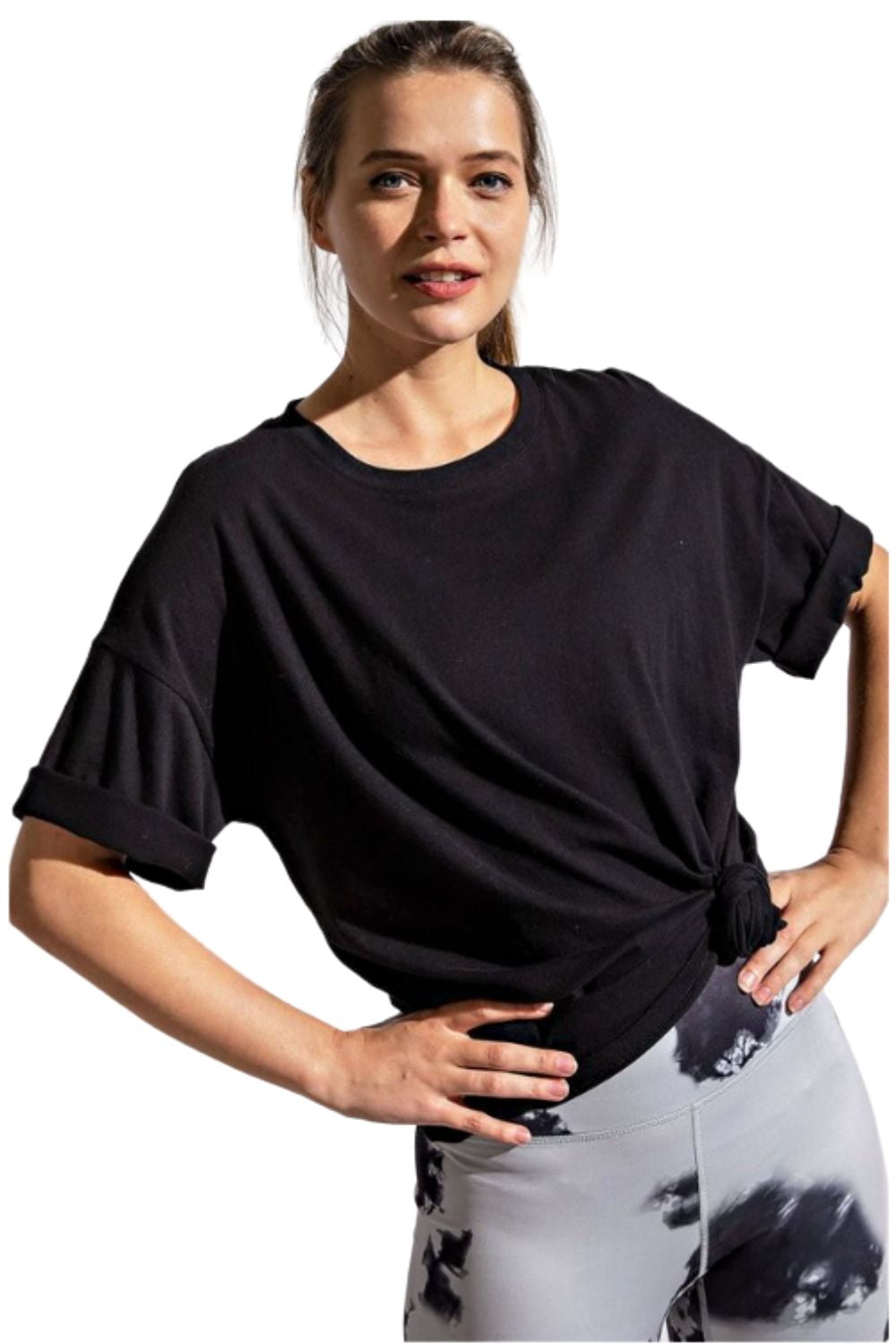 Rae Mode Womens Round Neck Rolled Short Sleeve Tee Shirt (Small, Black ...