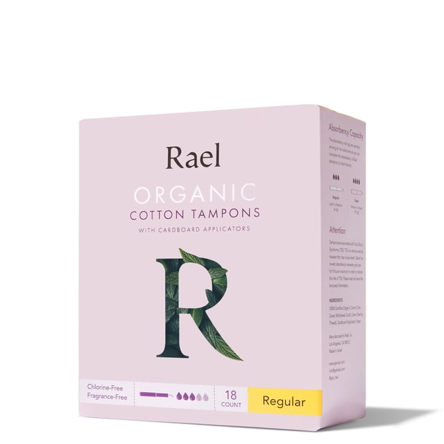 Rael Organic Cotton Regular Tampons with Cardboard Applicators ...